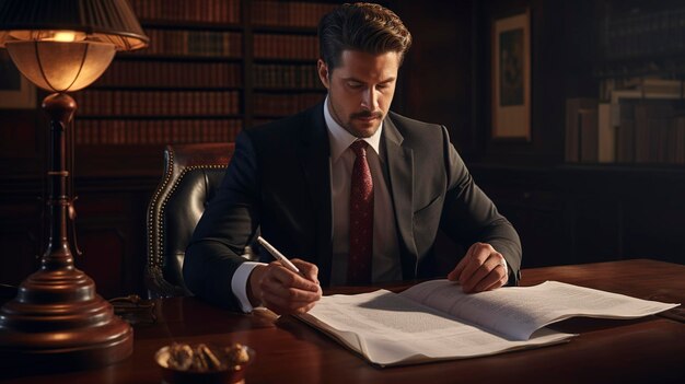Premium AI Image | A photo of a lawyer reviewing case documents Premium AI Image | A photo of a lawyer reviewing case documents