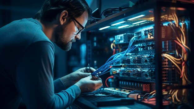 Premium Photo | A photo of a network engineer configuring a router Premium Photo | A photo of a network engineer configuring a router
