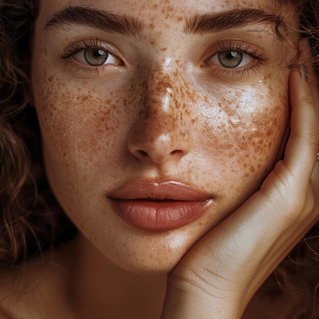 Photo portrait of young beautiful woman with freckles curly hair and ... Photo portrait of young beautiful woman with freckles curly hair and ...