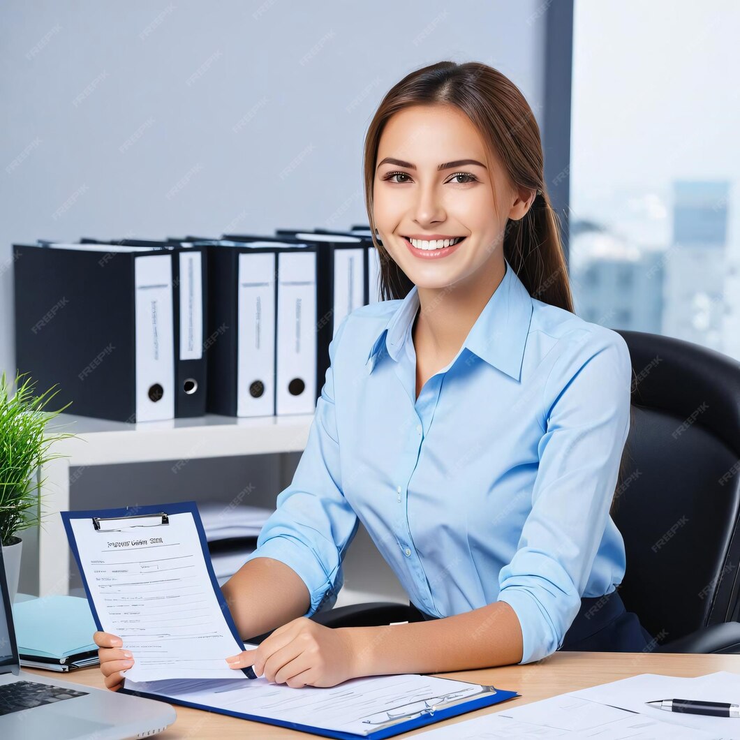 Premium Photo Photo Portrait Of Young Happy Business Woman Office Girl Secretary With Smiling Face