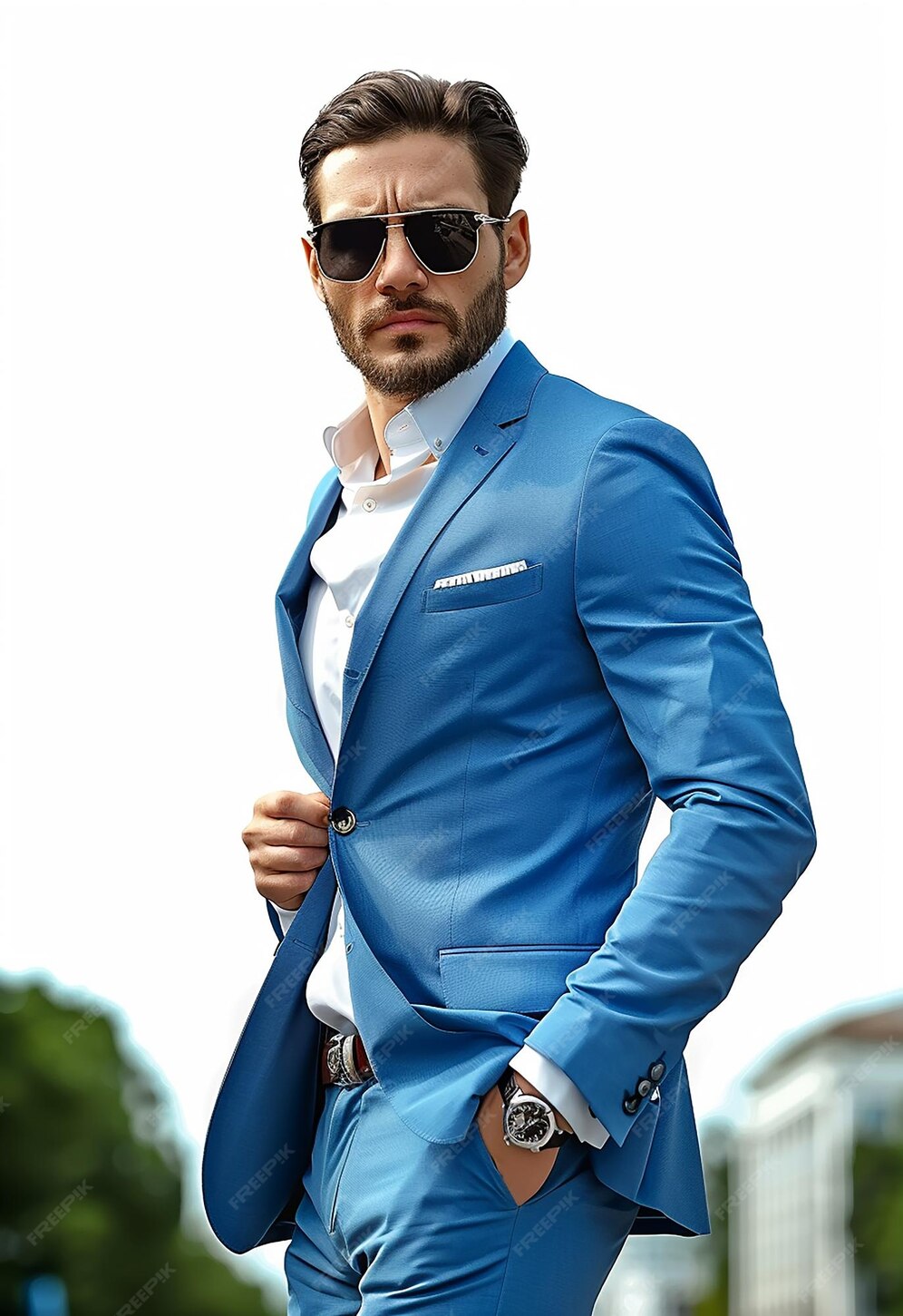 Premium Photo Photo Portrait Of Young Male Model Wearing Sunglasses With Business And Casual Suits