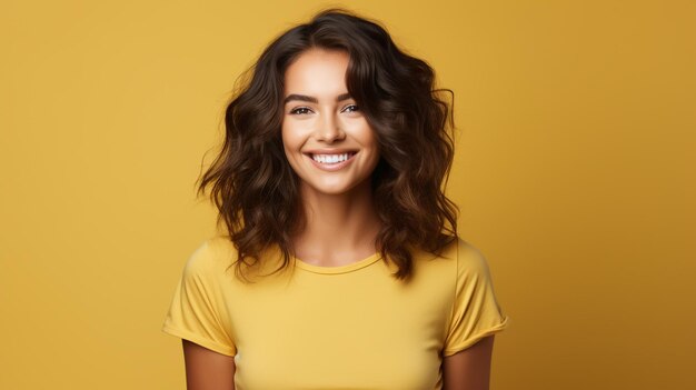 Premium Ai Image Photo Young Woman Wearing Yellow T Shirt Generated By Ai