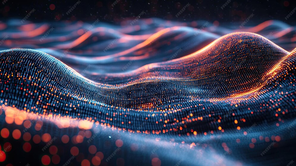 A photorealistic machine learning algorithm visualized as a dynamic process with layers of data ...