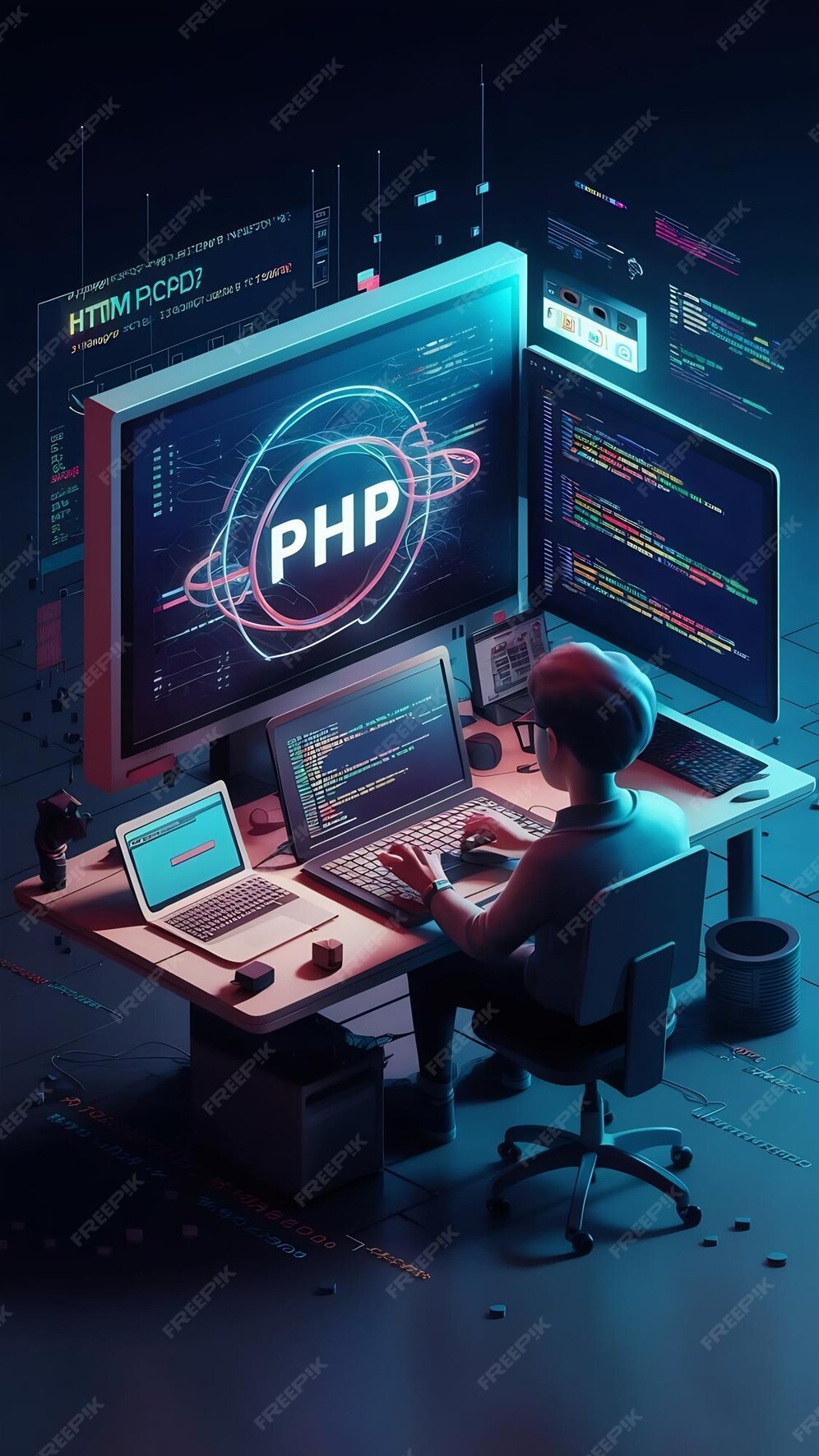 Php programming html coding cyberspace concept | Premium AI-generated image