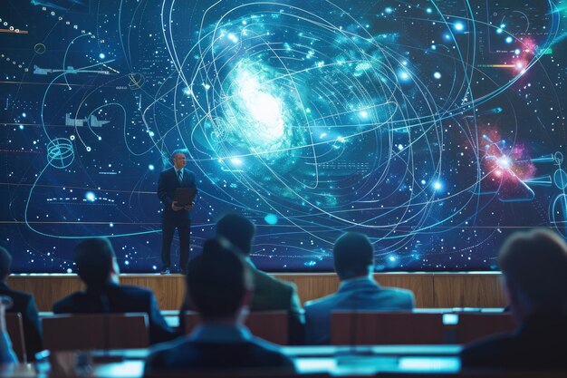 Physicist Presenting Quantum Mechanics Lecture | Premium AI-generated image Physicist Presenting Quantum Mechanics Lecture | Premium AI-generated image