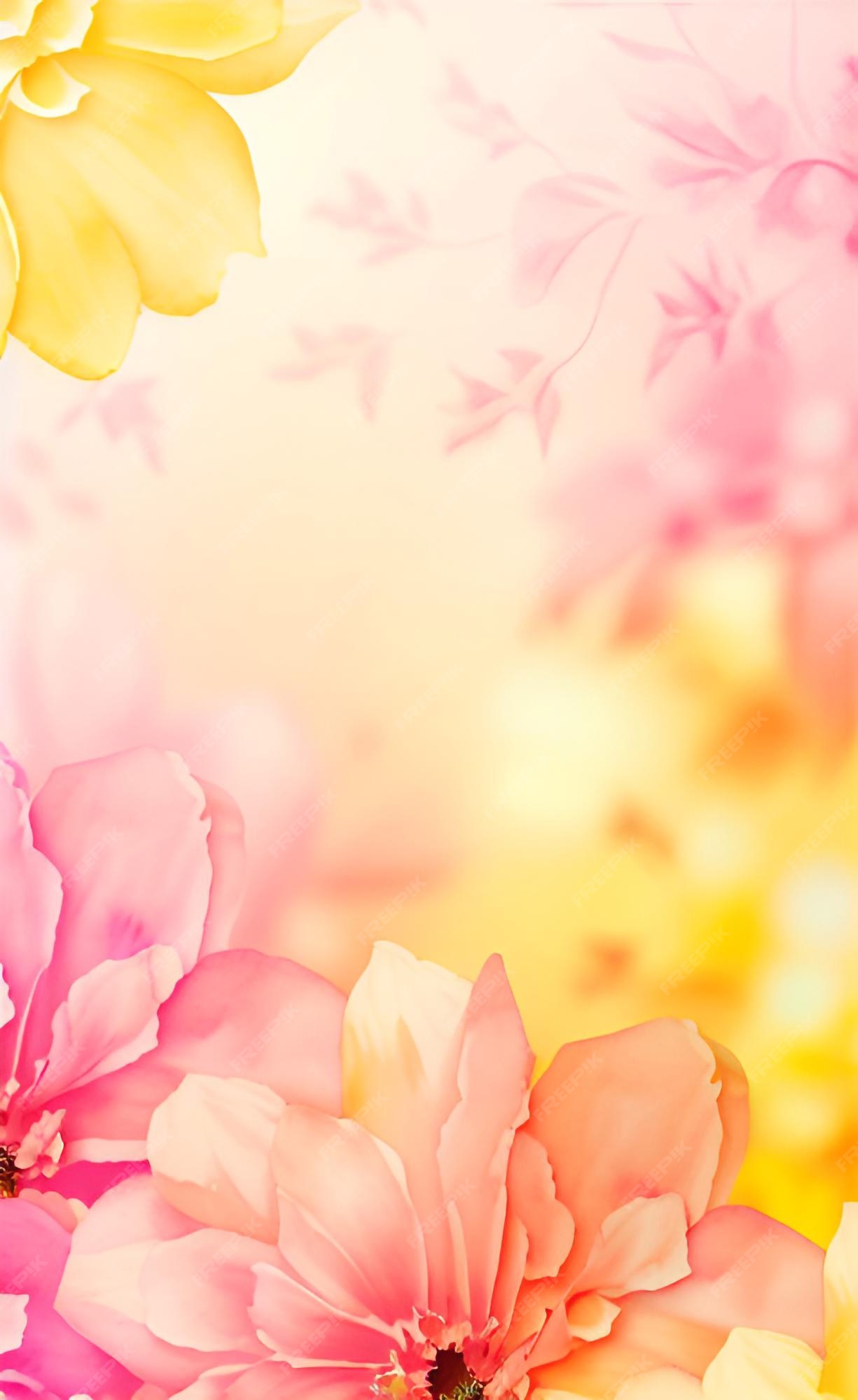 Premium Photo | Pink flowers on a yellow background Premium Photo | Pink flowers on a yellow background