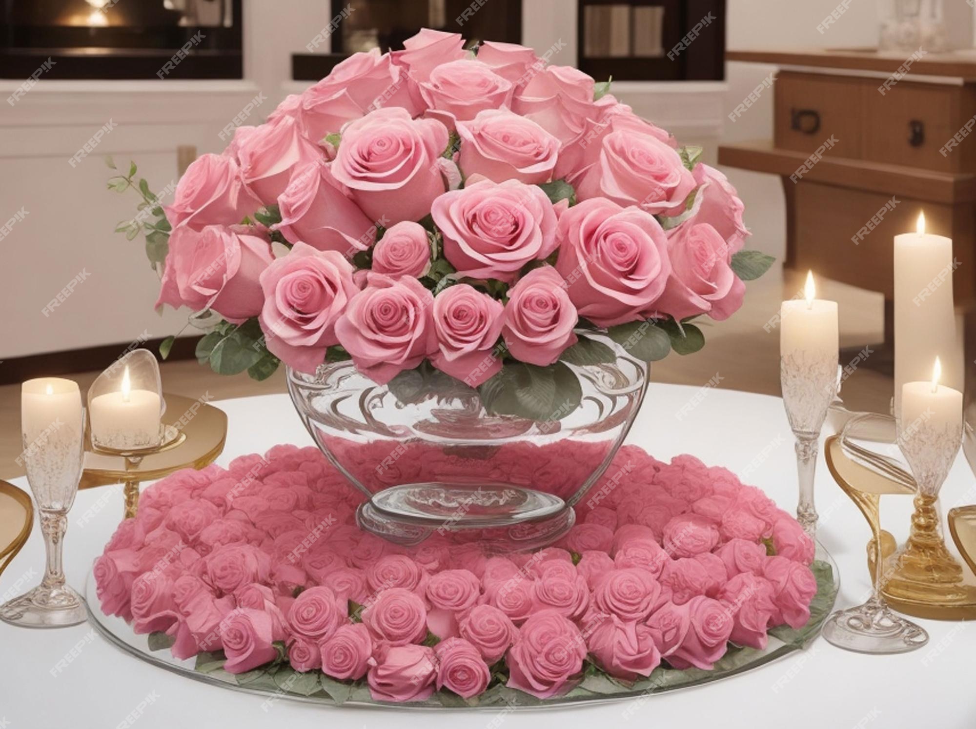 Premium Photo Pink Roses In Glass Vase And Beautiful Background