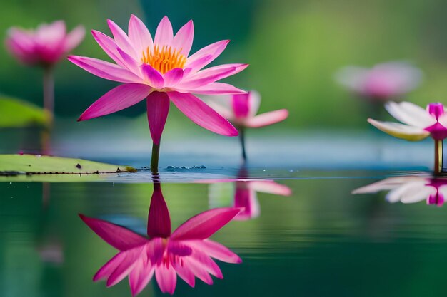 Premium Photo A Pink Water Lily With The Reflection Of The Pink