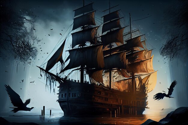 Premium AI Image | Pirate ship sails on the waves AI generated Premium AI Image | Pirate ship sails on the waves AI generated