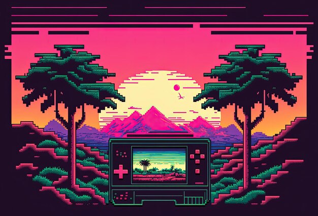 Premium AI Image | Pixel art old video game console in landscape ... Premium AI Image | Pixel art old video game console in landscape ...