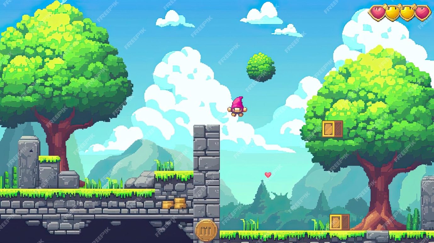 Premium Photo | Pixel platformer Style jumping game computer console ... Premium Photo | Pixel platformer Style jumping game computer console ...