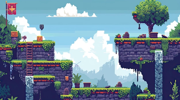 Premium Photo | Pixel platformer Style programming obstacle movement puzzle level jumping game ...