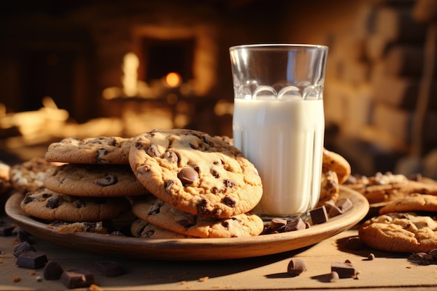Premium Ai Image A Plate Of Cookies And A Glass Of Milk