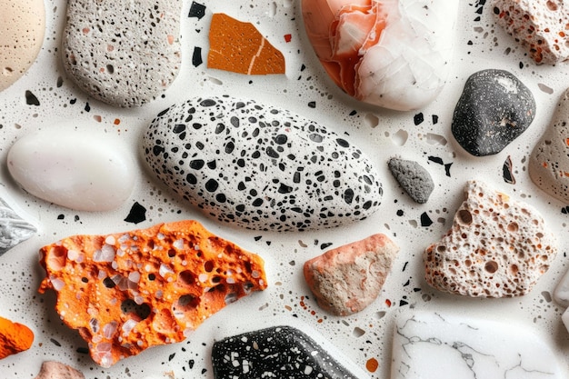 Polished terrazzo flooring sample featuring diverse stone variations ... Polished terrazzo flooring sample featuring diverse stone variations ...