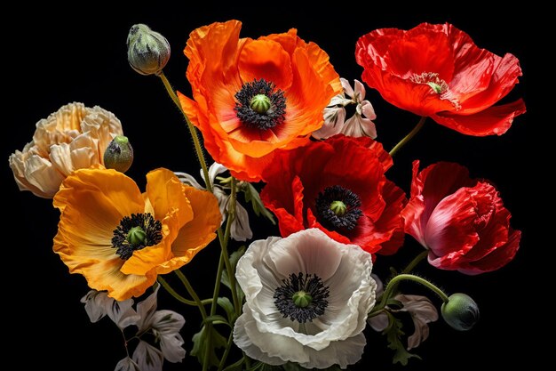Premium Photo | Poppy flowers in various stages of bloom arranged in a ... Premium Photo | Poppy flowers in various stages of bloom arranged in a ...