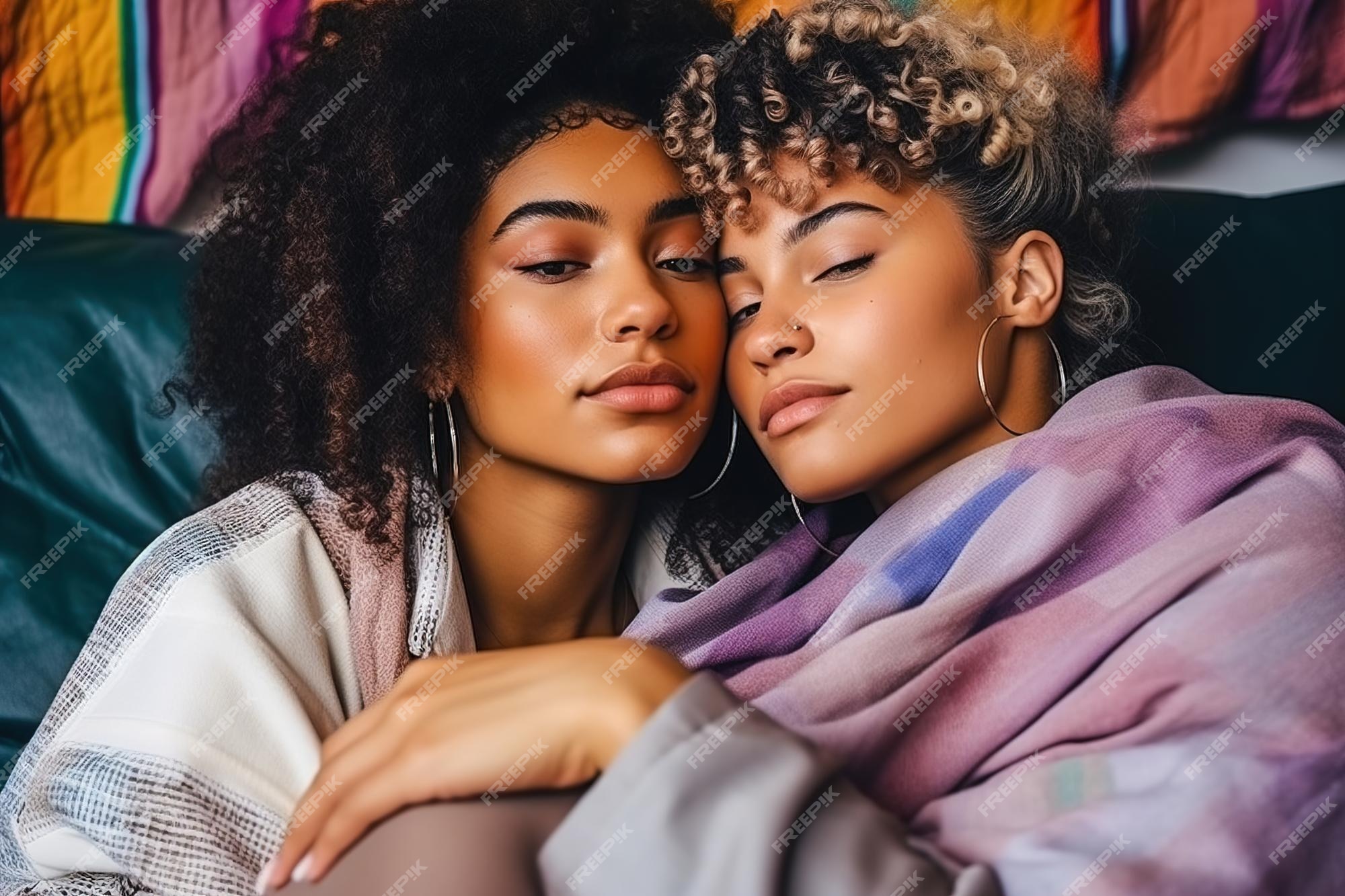 Premium Photo Portrait Of An African American Lesbian Couple Hugging