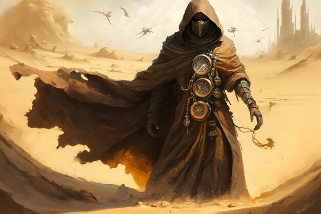 Premium Ai Image Portrait Of Assassin Against The Backdrop Of The Desert Neural Network Ai