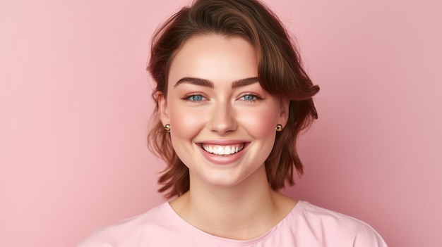 Premium Photo Portrait Of An Attractive Woman On Pink Background