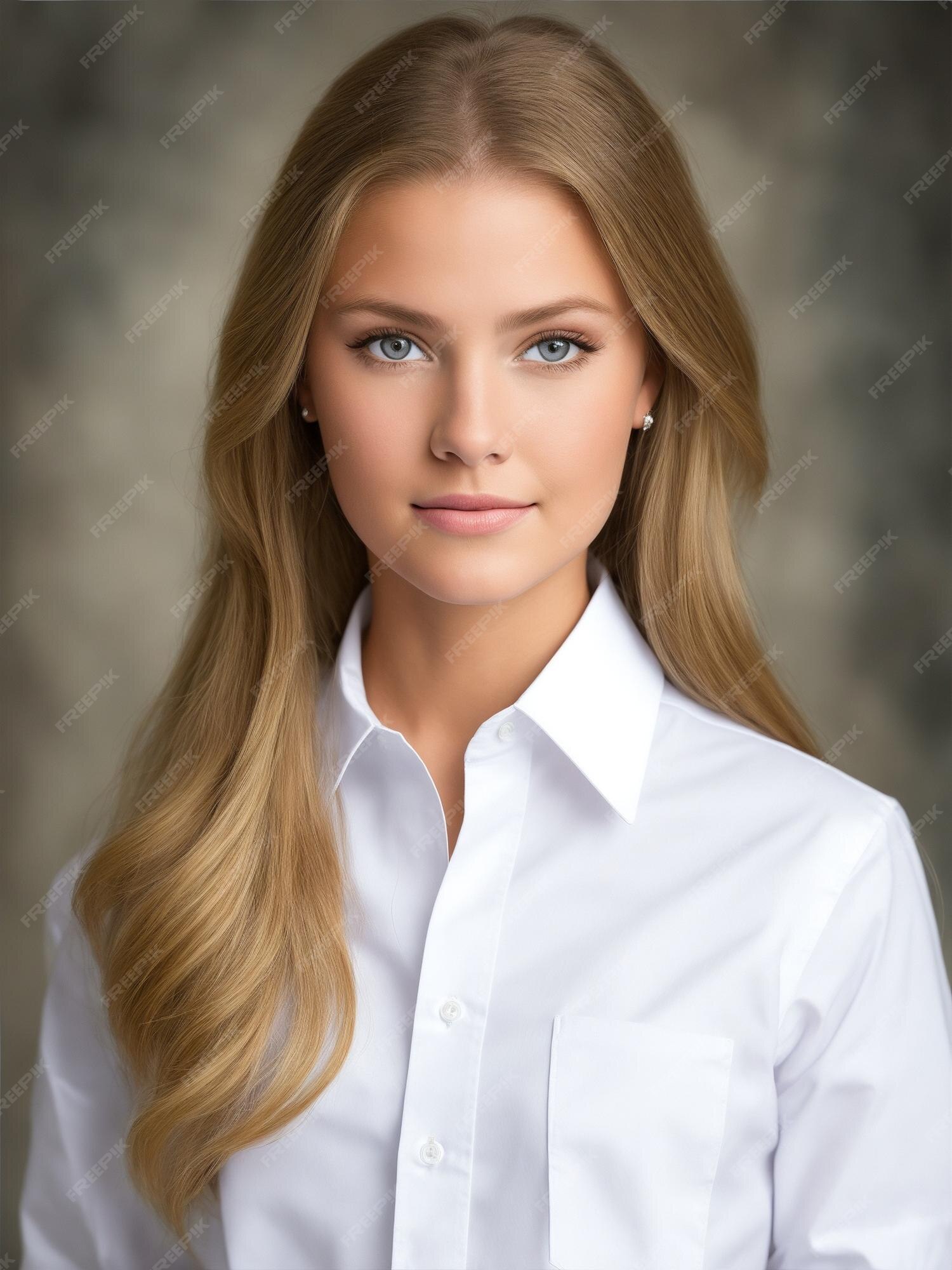 Premium Ai Image Portrait Beautiful American Girl Wearing White Work
