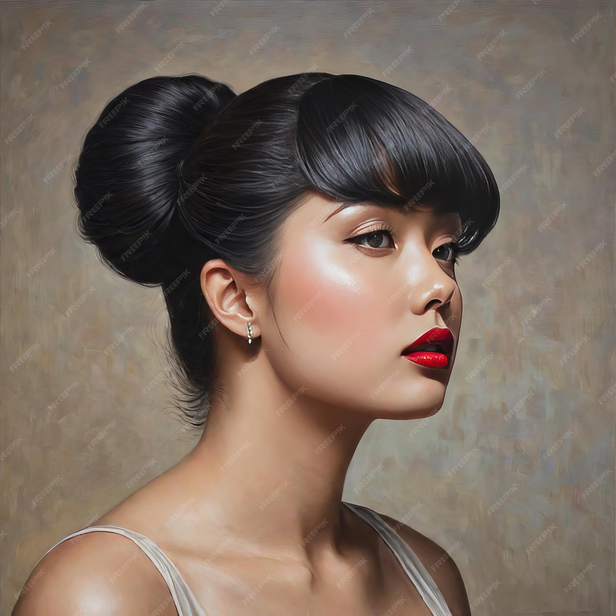 Premium Photo Portrait Of Beautiful Asian Woman With Red Lips In