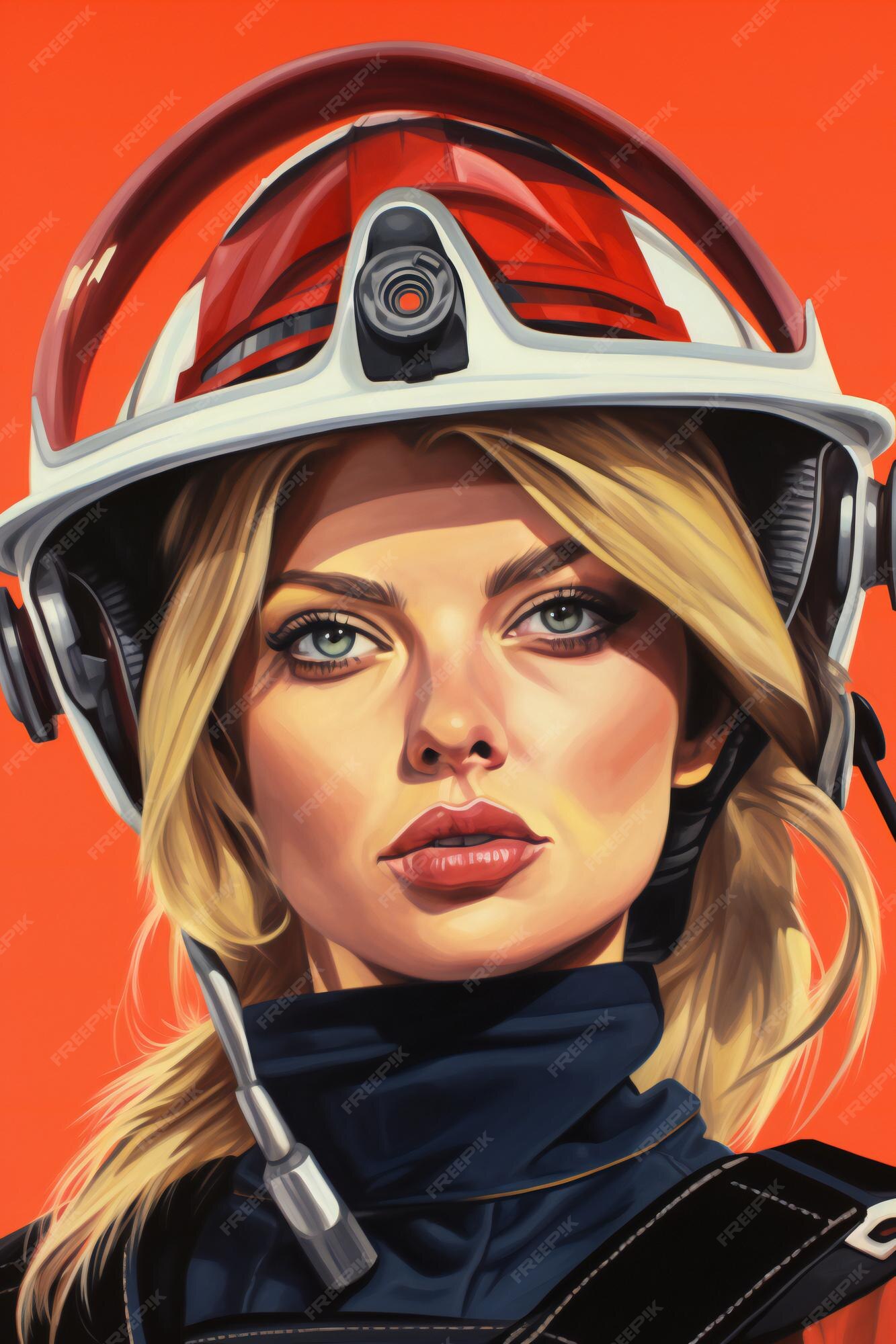 Premium Photo Portrait Of A Beautiful Girl In A Helmet On A Red Background