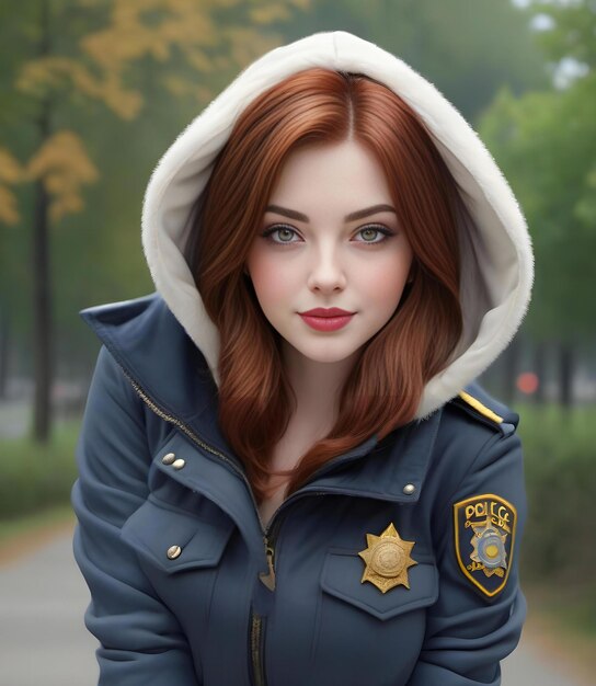 Premium Ai Image Portrait Of A Beautiful Redhead Girl In A Police Uniform