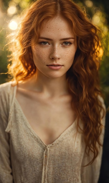 Premium Photo Portrait Of A Beautiful Redhead Girl With Freckles On Her Face Ai Generative