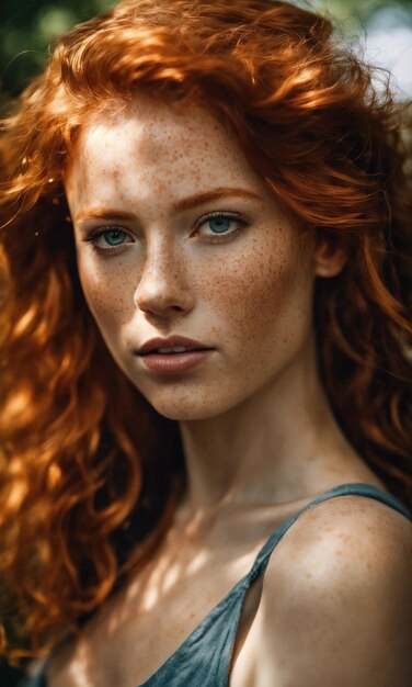 Premium Photo Portrait Of A Beautiful Redhead Girl With Freckles On Her Face Ai Generative