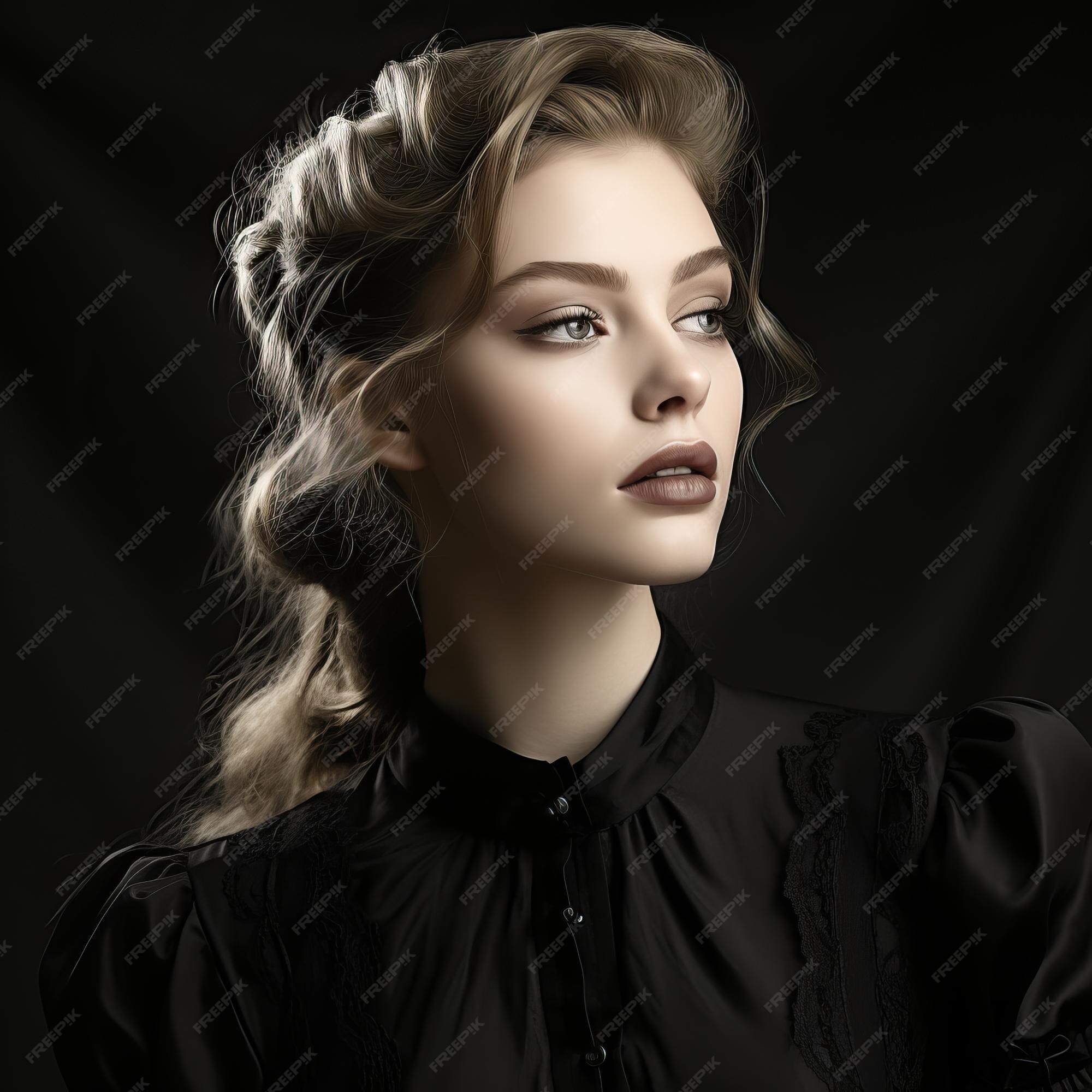Premium Ai Image Portrait Of Beautiful Woman With Long Hair In Black