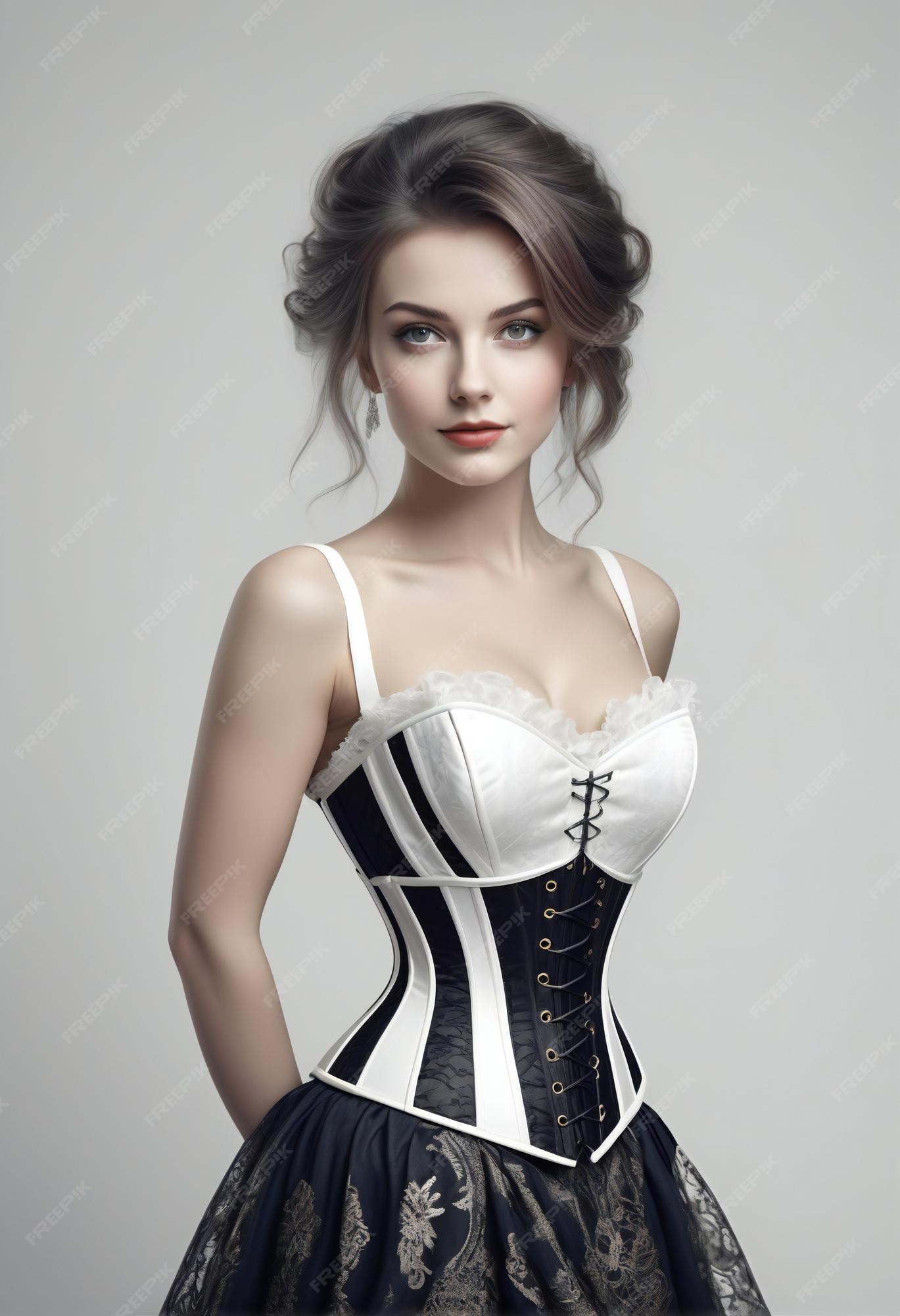 Premium Ai Image Portrait Of A Beautiful Young Woman In Corset And Black Skirt