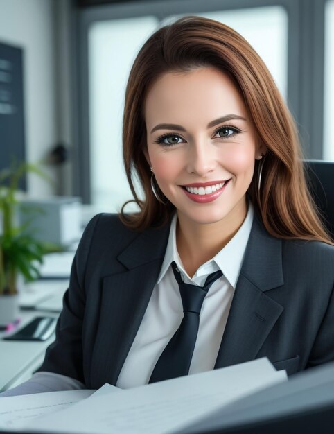Premium Photo Portrait Of Brunette Business Woman Inside Office At