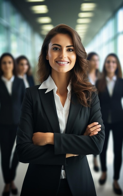 Premium Ai Image Portrait Of Cheerful Business Women In Tailored Suit