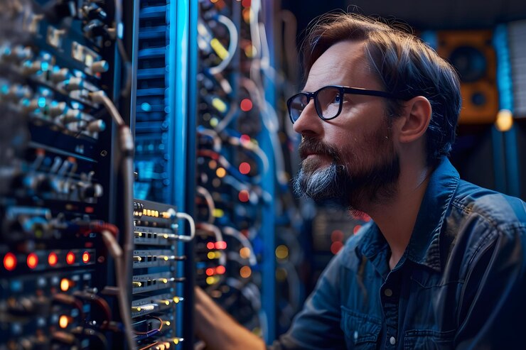 Premium Photo | A portrait of a computer network architect designing and implementing various ...