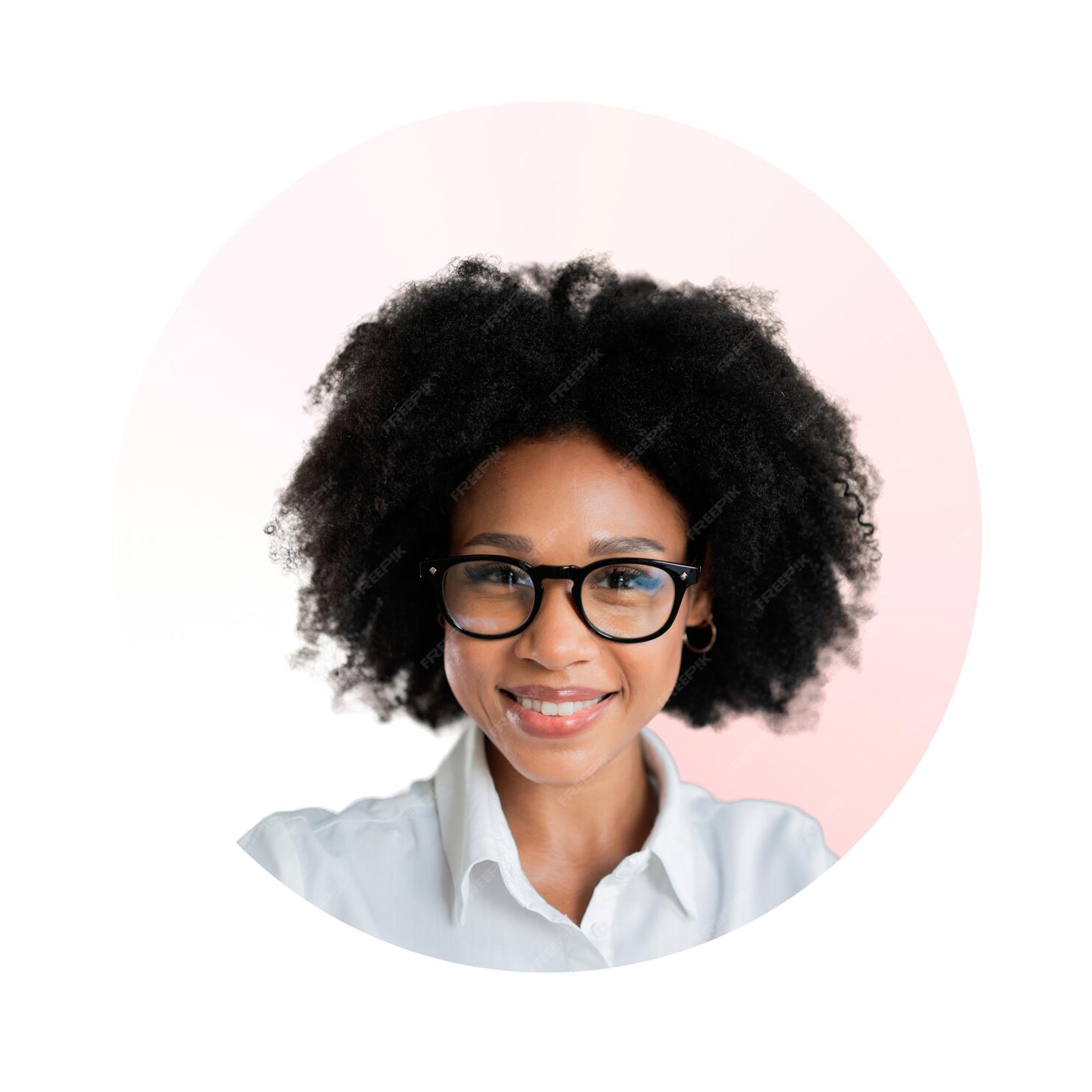 Premium Photo Portrait Of A Curlyhaired Woman With Glasses Looking