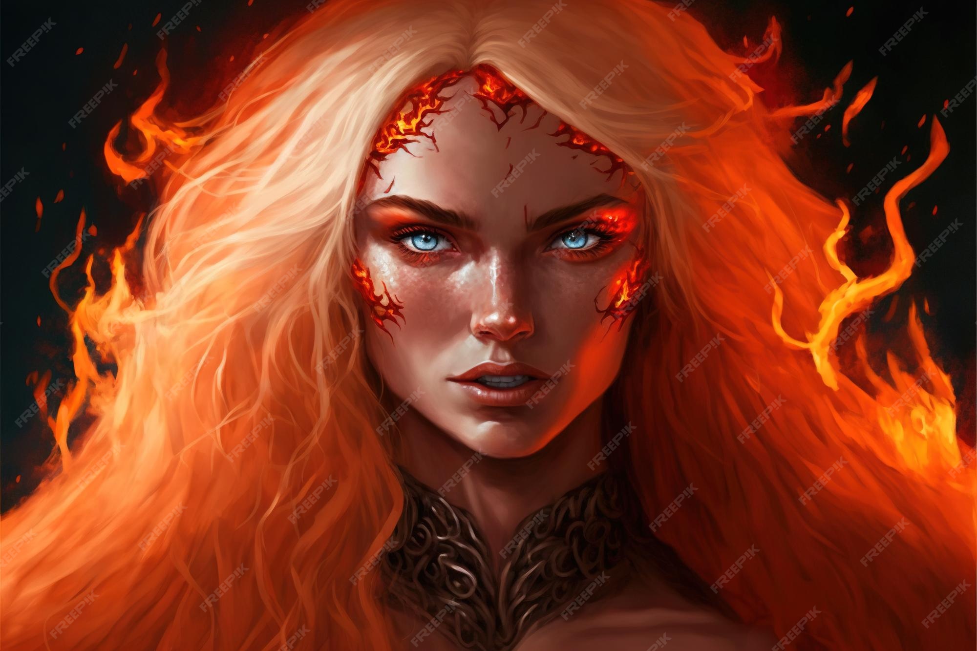 Premium Photo Portrait Of A Cute Girl In The Fire Burning Girl In The Flame Digital Art Style