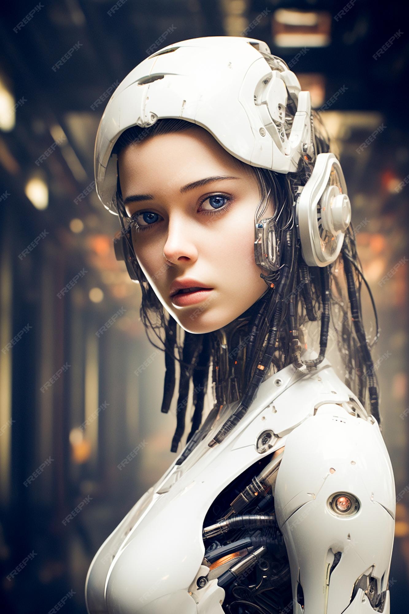Premium Ai Image Portrait Of A Cyborg Girl With Artificial