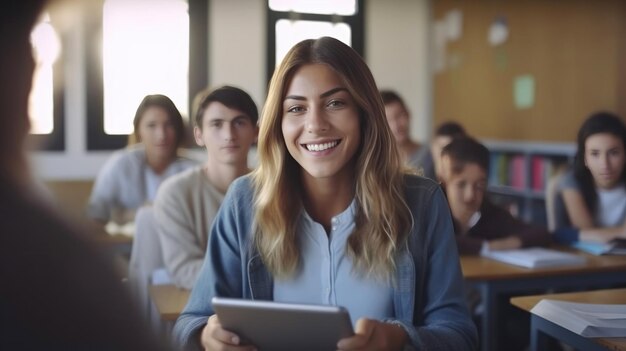 Premium Photo | Portrait Of Female Teacher Holding Digital Tablet ... Premium Photo | Portrait Of Female Teacher Holding Digital Tablet ...