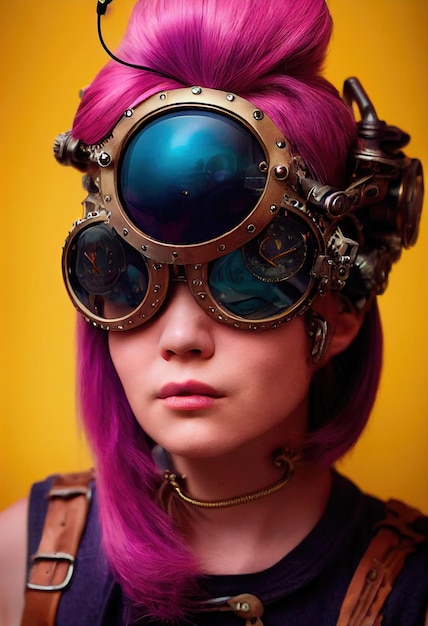 Premium Photo Portrait Of A Fictional Beautiful Steampunk Girl With