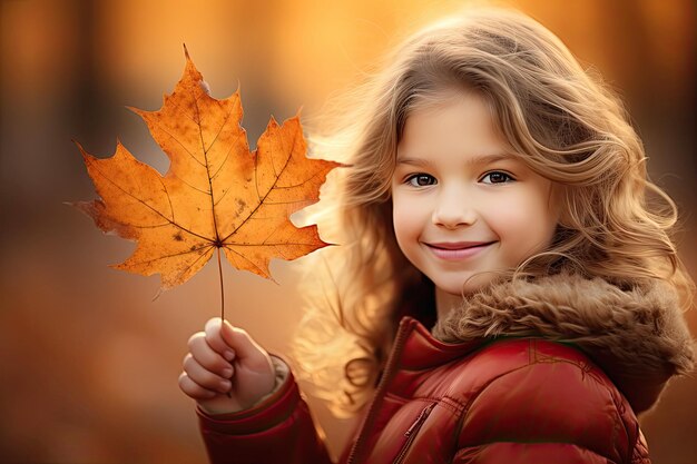 Premium Ai Image Portrait Of A Girl Holding Autumn Maple Leaf