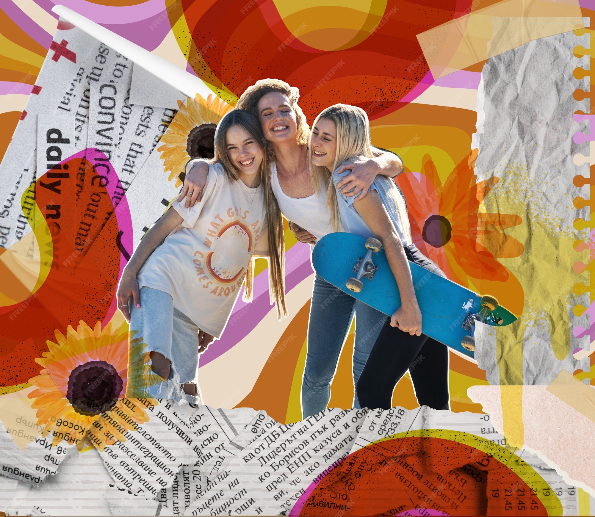 Premium Photo | Portrait of group of young friends in collage style Premium Photo | Portrait of group of young friends in collage style