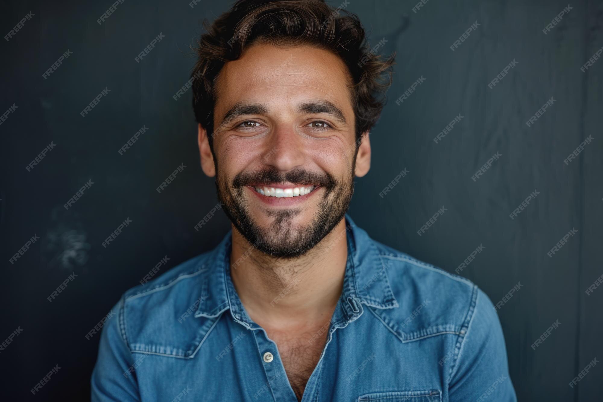 Premium Photo Portrait Of Handsome Man In Blue Shirt With Smiling Face