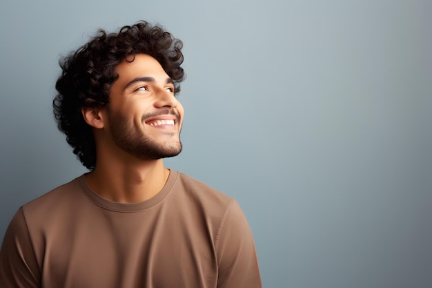 Premium AI Image | Portrait of handsome smiling young man looking up ... Premium AI Image | Portrait of handsome smiling young man looking up ...
