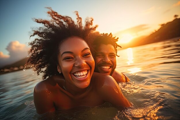 Premium Ai Image Portrait Of A Happy Mixed Race Couple Having Fun In