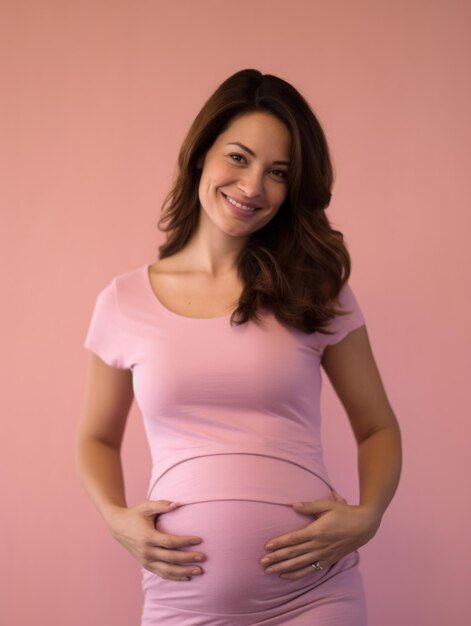 Premium Ai Image Portrait Of A Happy Pregnant Woman Touching Her Belly