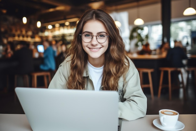 Premium Photo Portrait Of Happy Smile Girl Working With Laptop
