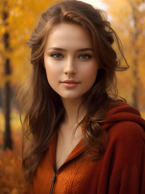 Premium Ai Image Portrait Of A Happy Stunning Girl With Dynamic Pose On Autumn Background