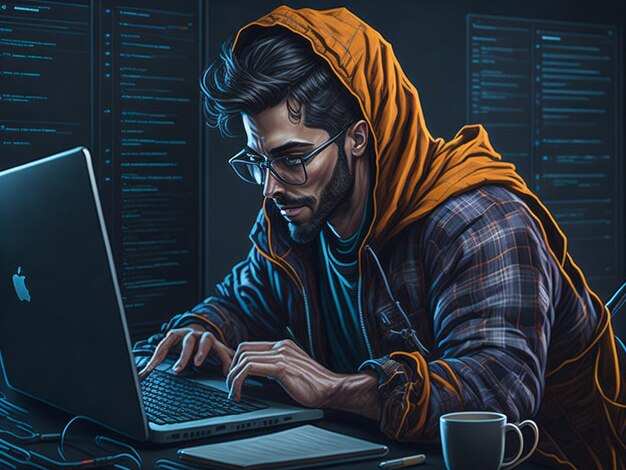 Premium AI Image | Portrait of male computer programmer Premium AI Image | Portrait of male computer programmer
