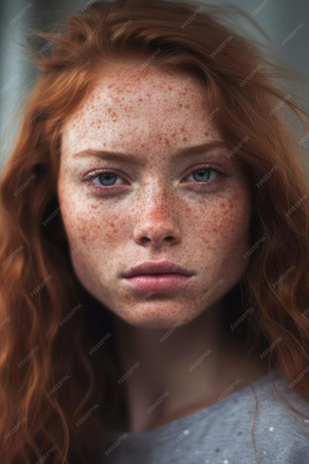 Premium Photo Portrait Of Red Haired Woman With Blue Eyes And Freckles Created Using