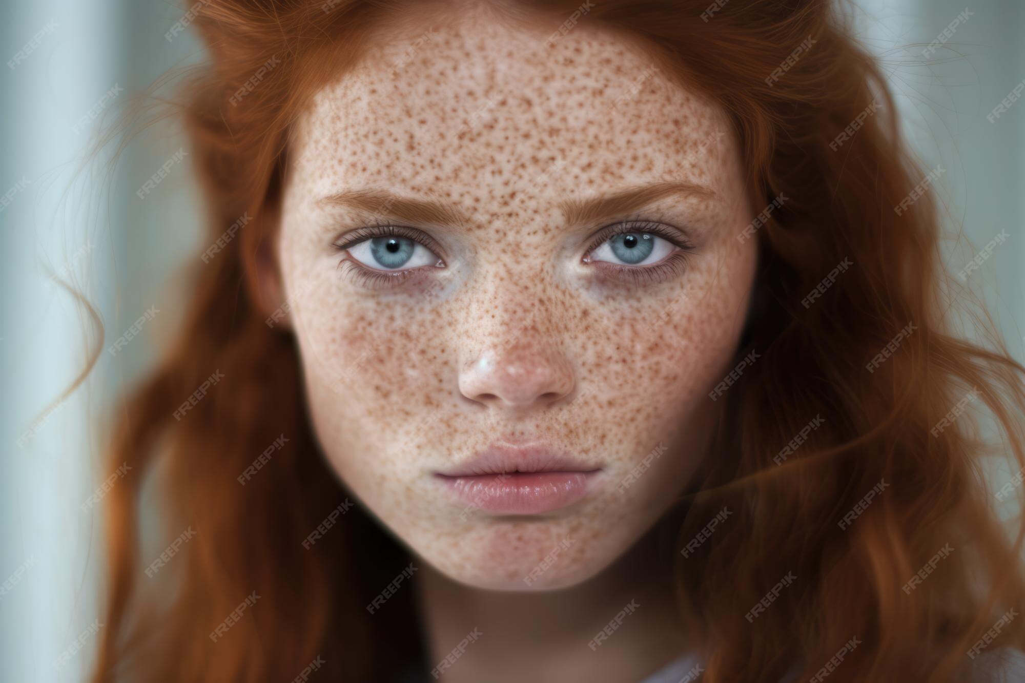 Premium Photo Portrait Of Red Haired Woman With Blue Eyes And Freckles Created Using