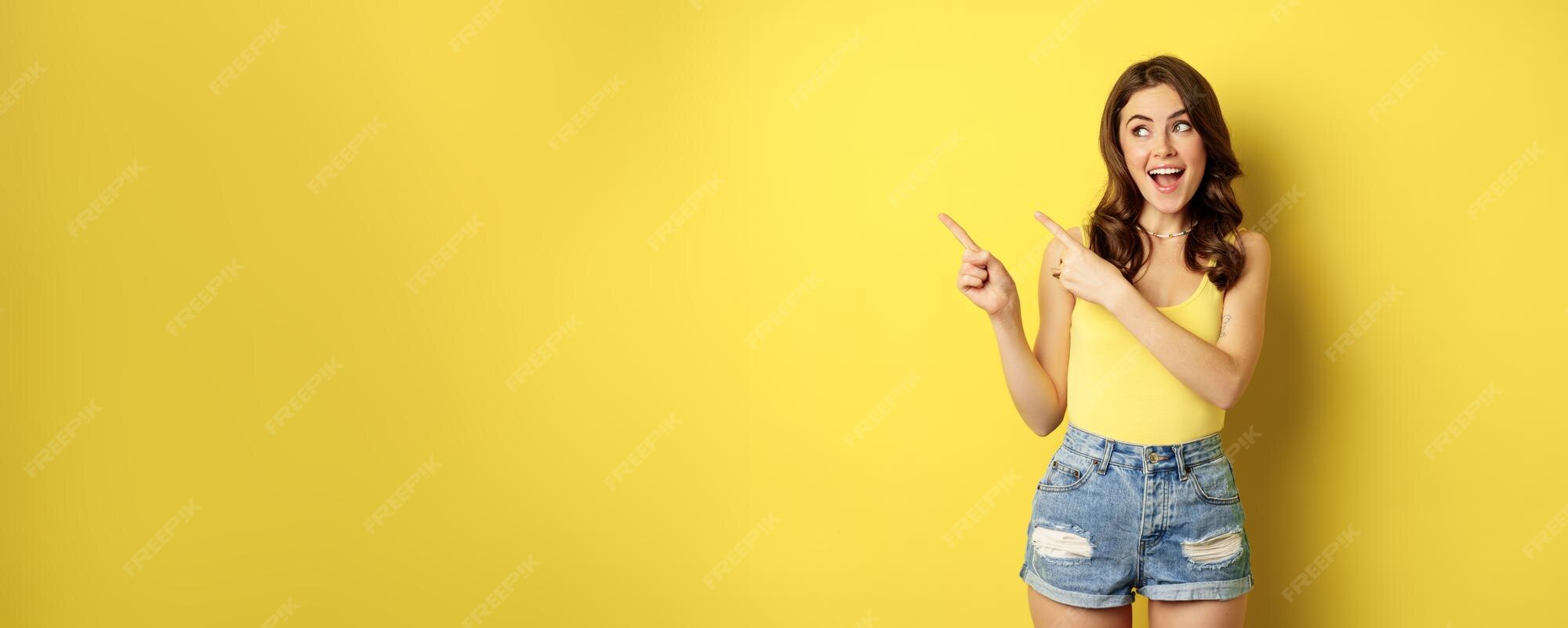 Premium Photo Portrait Of Stylish Summer Girl Brunette Woman Showing